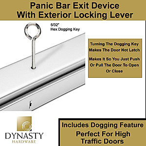 Dynasty Hardware Push Bar Panic Exit Device Aluminum, with Exterior Lever