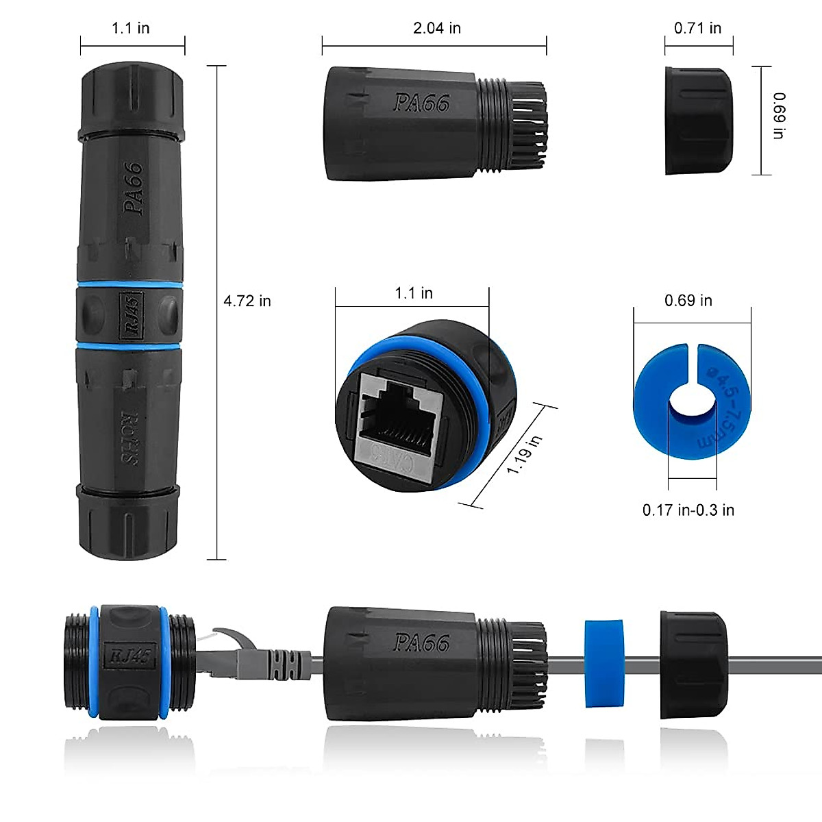 iwillink Waterproof RJ45 Coupler, Shielded Female to Female Waterproof Ethernet Coupler, IP68 Ethernet Outdoor LAN Cable Connector for Cat5e/Cat6/Cat7 Ethernet Cable PoE, (5 Pack)