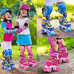 Kids Roller Skates, 4 Size Adjustable Light up Roller Skates for Girls Boys Kids, Farexon Children Outdoor Roller Skates for Kids Ages 6-12 Beginners
