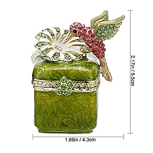 Hand Painted Enamel Hummingbird Trinket Box Hinged Jewelry Organizer with Crystals Ring Earrings Storage Home Decor Figurine Keepsake Collectible Personalized Elegant Handmade Ornament (Hummingbird-3)