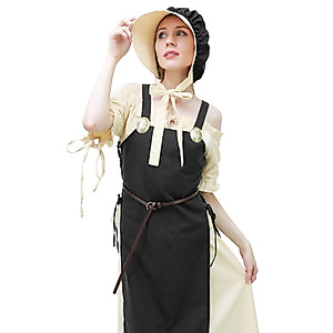 FURPHI Women's Colonial Pioneer Bonnet Hat Linen Victorian Pilgrim Headwear (Black)