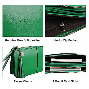 befen Women's Green Leather Wristlet Clutch Cell Phone Wallet Purse for Women, Multi Card Organizer Wallet Bags for iPhone - Kelly Green