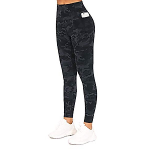 THE GYM PEOPLE Tummy Control Workout Leggings with Pockets High Waist Athletic Yoga Pants for Women Running, Fitness (BlackGrey Camo, Large)
