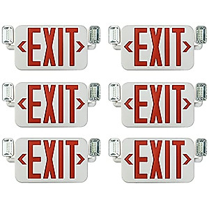 Ciata 6 Pcs. Ultra Bright Slim Rechargeable Indoor Exit Lights, Emergency Light Combo Sign Fixture Hardwired with Battery Powered Backup, Fire Exit Sign with Lights, Led Exit Signs with Battery Backup