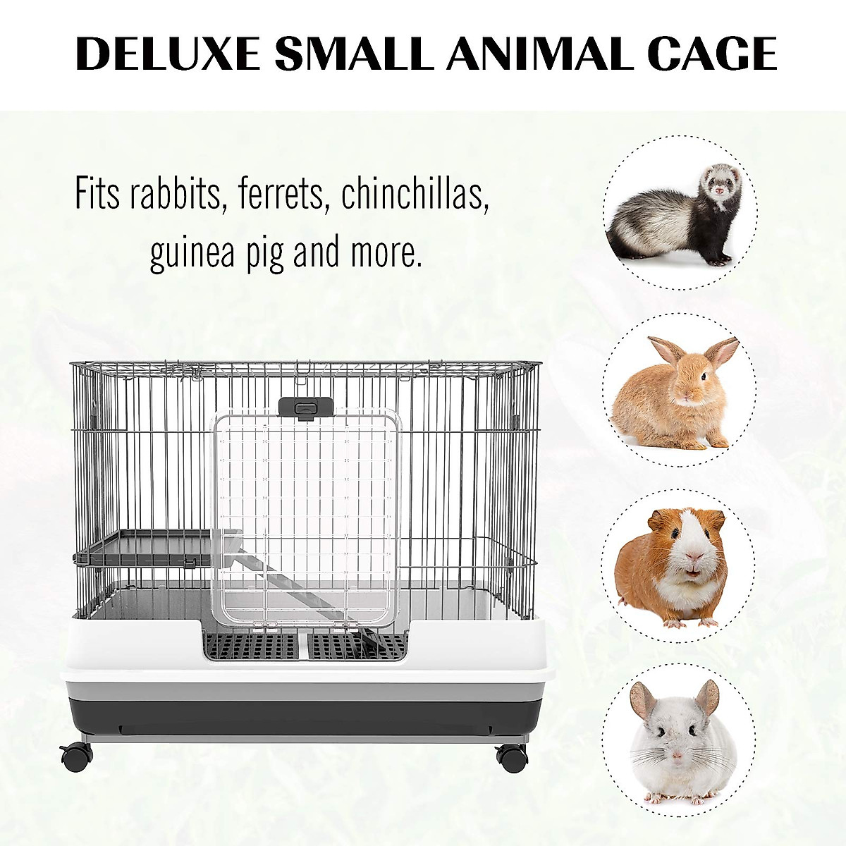 PawHut 2-Level Small Animal Cage Rabbit Hutch with Wheels, Removable Tray, Platform and Ramp for Bunny, Chinchillas, Ferret, Black