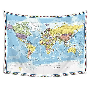Large World Map Tapestry Wall Hanging Tapestry World Map For Kids Educational Tapestry With Country Flags World Map for Classroom Decor Kids Room Home Traveling Geography Students 60x80 In