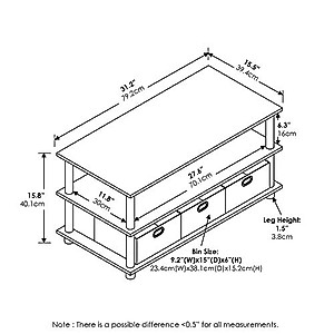 Furinno Turn-N-Tube Coffee Table, French Oak Grey/Black/Black