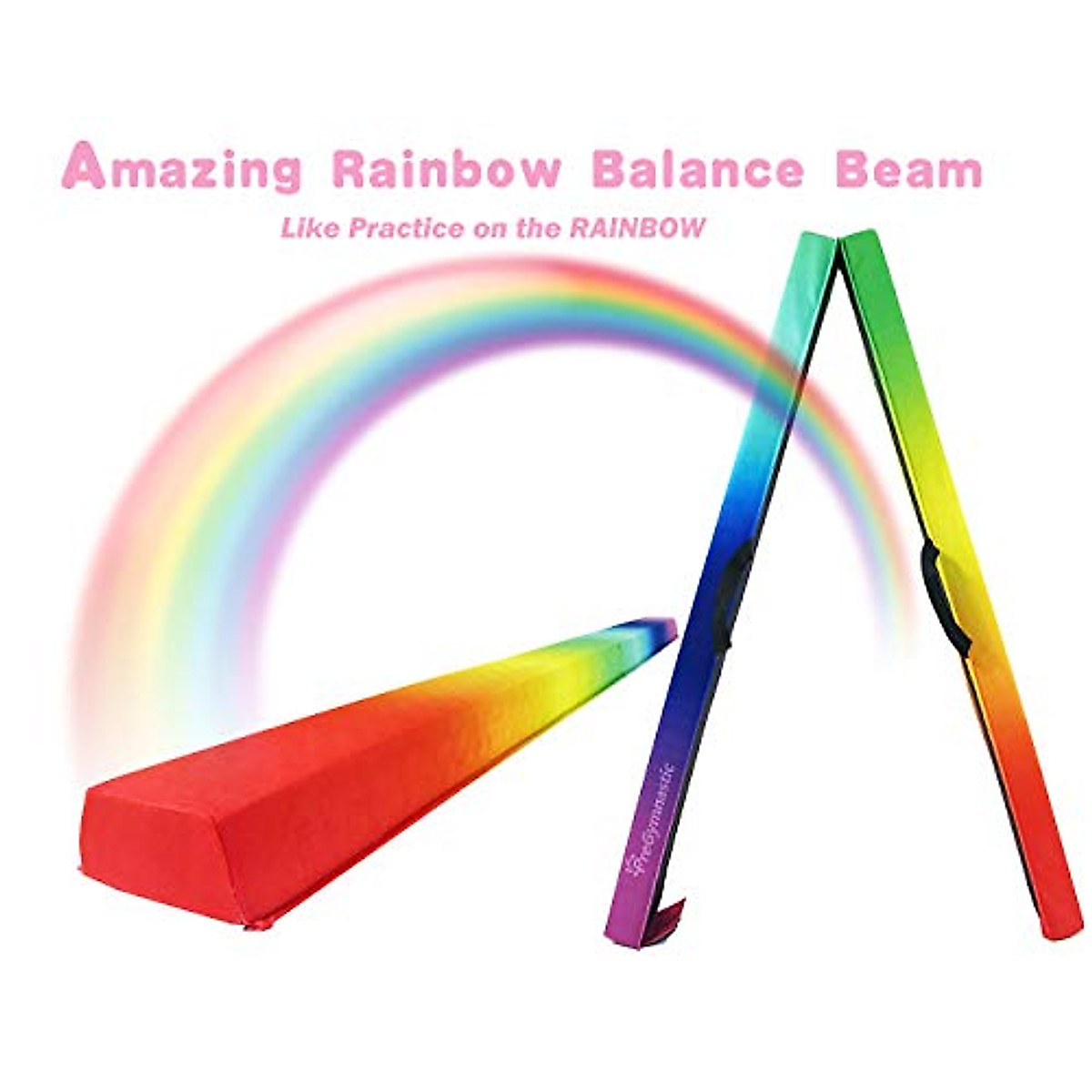 PreGymnastic Folding Balance Beam 8FT/9.5FT -Extra-Firm Suede Cover with Shinning Sticker and Carry Bag for Home/School/Club/Travel