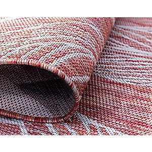 Unique Loom Outdoor Botanical Collection Area Rug - Leaf (7' 1" x 10' Rectangle, Rust Red/ Gray)