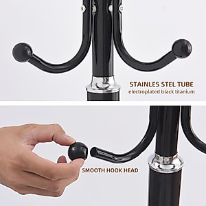 GAMNOF Black Coat Rack ​Freestanding, Metal Coat Rack Coat Hanger Stand, Entryway Tree Coat Rack Stand, High-grade Hat Tree with 12 Hooks & Natural Marble Base