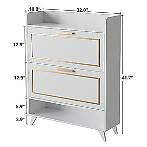 Cozy Castle Shoe Cabinet for Entryway, Freestanding Shoe Storage Cabinet with 2 Flip Drawers and Shelf, Narrow Shoe Cabinet, White (32" W x 10" D x 41.7" H)