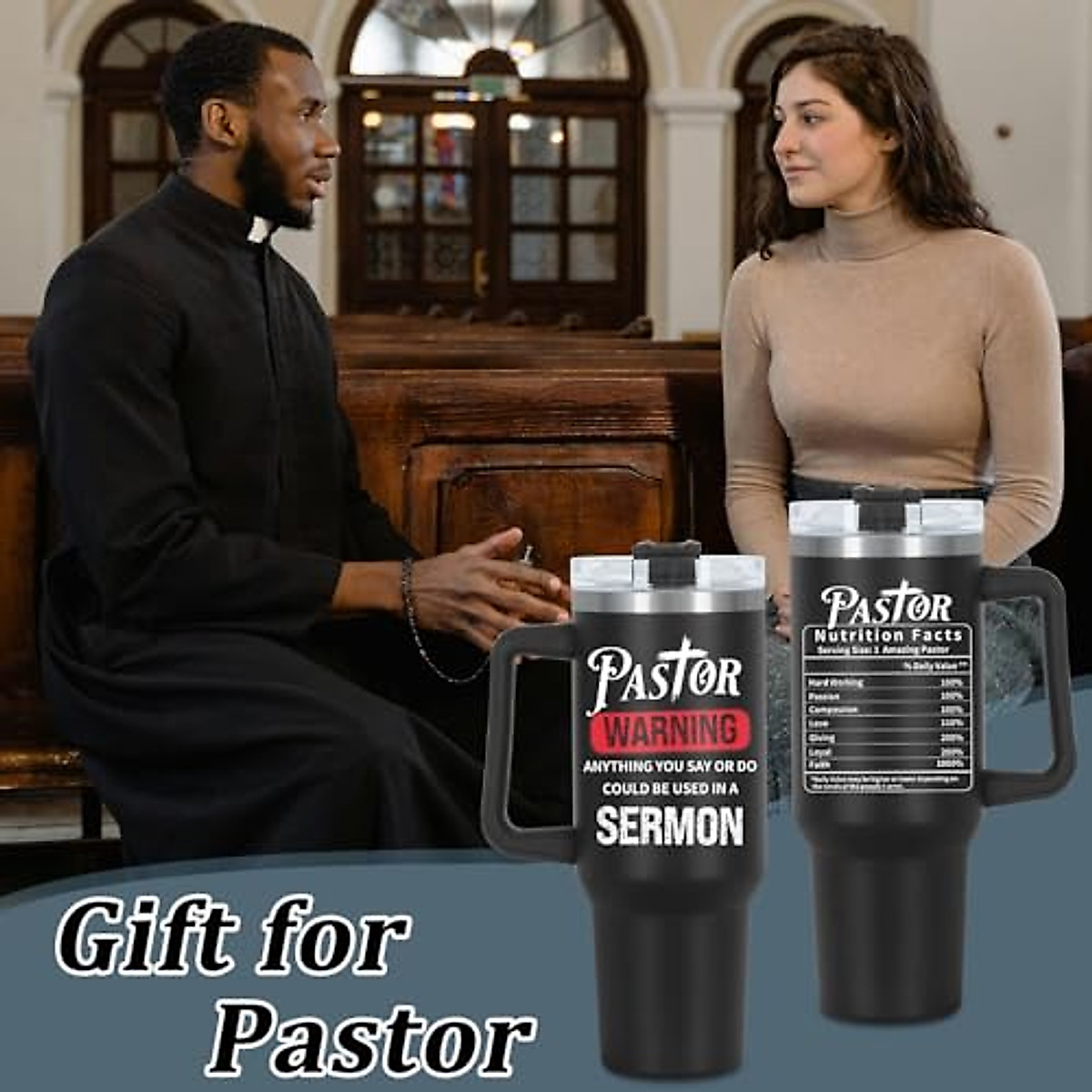 Muwnrol Pastor Appreciation Tumbler - 40 Oz With Handle for Men, Christian Gift Warning