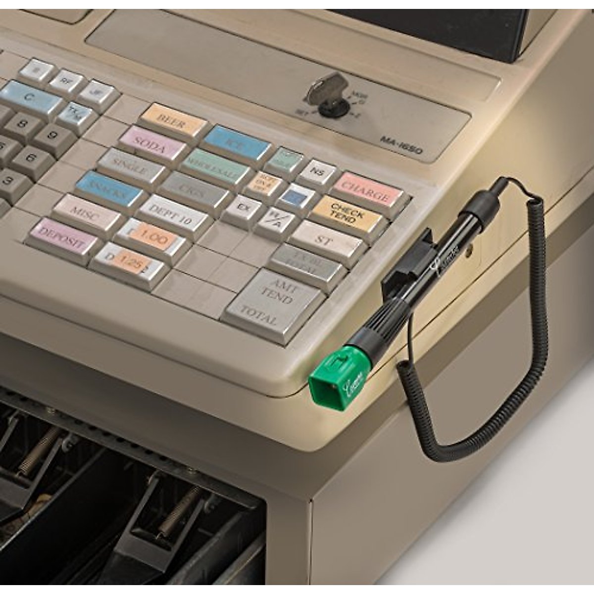 Dri Mark Dual Test 351UVCL - The Original Counterfeit Detection Marker Pen with UV LED Cap, Tests for Security Strips and Authentic Currency Paper - 1 UV Light/Pen Black/Green Plus 1 Holder with Coil