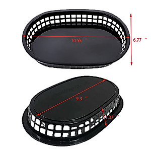 LyyGuanYoo 40 Pack Fast Food Baskets, Reusable Deli Fast Food Storage Baskets, 10.5 x 7 Inch Black Plastic Baskets, Food Service Tray Holder Set for Fruit, Hot Dogs, Burgers, Fries, Snacks,Picnic