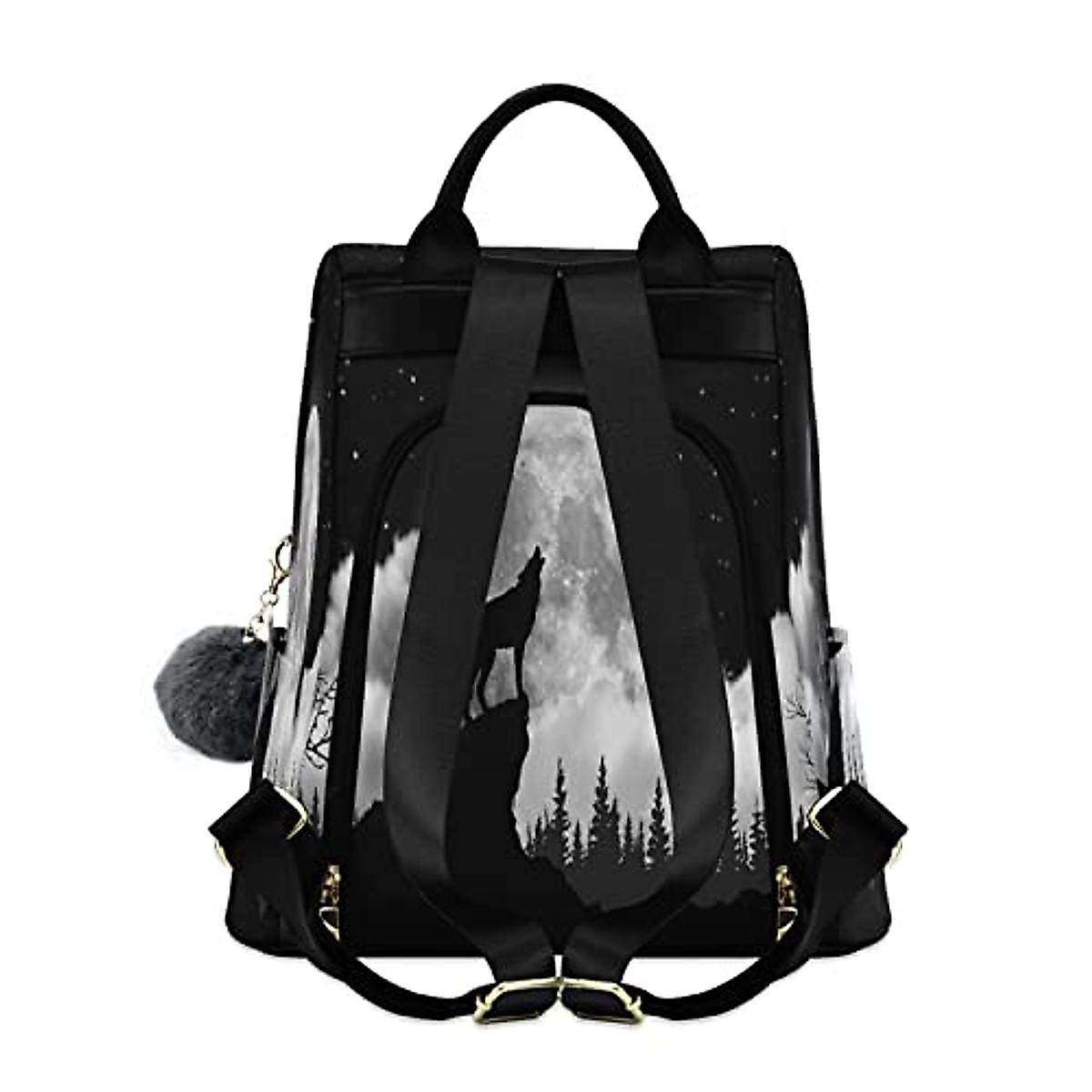 ALAZA Wolf Moon Starry Night Large Women's Fashion Casual Backpack Purse Shoulder Travel Bag
