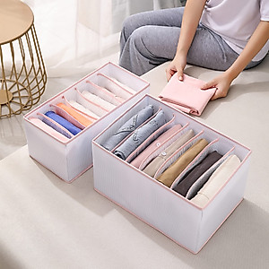 STAPO Wardrobe Clothes Organizer (2pcs), Foldable Grid Storage Box with Multiple Layers, Portable Washable Containers for Underwear, Socks, Scarves, Skirts, T-shirts, Jeans(Pink, Sturdy PP Board)