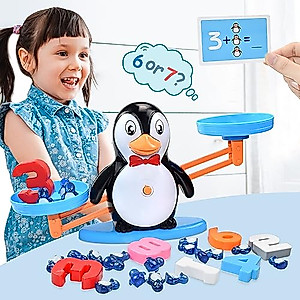 BAKAM Penguin Balance Scale & Number Counting Blocks Games for Kids Ages 3-5, Montessori Math Games for Kids 5-7, Preschool Kindergarten Learning Activities, STEM Educational Toys for 3+ Year Old