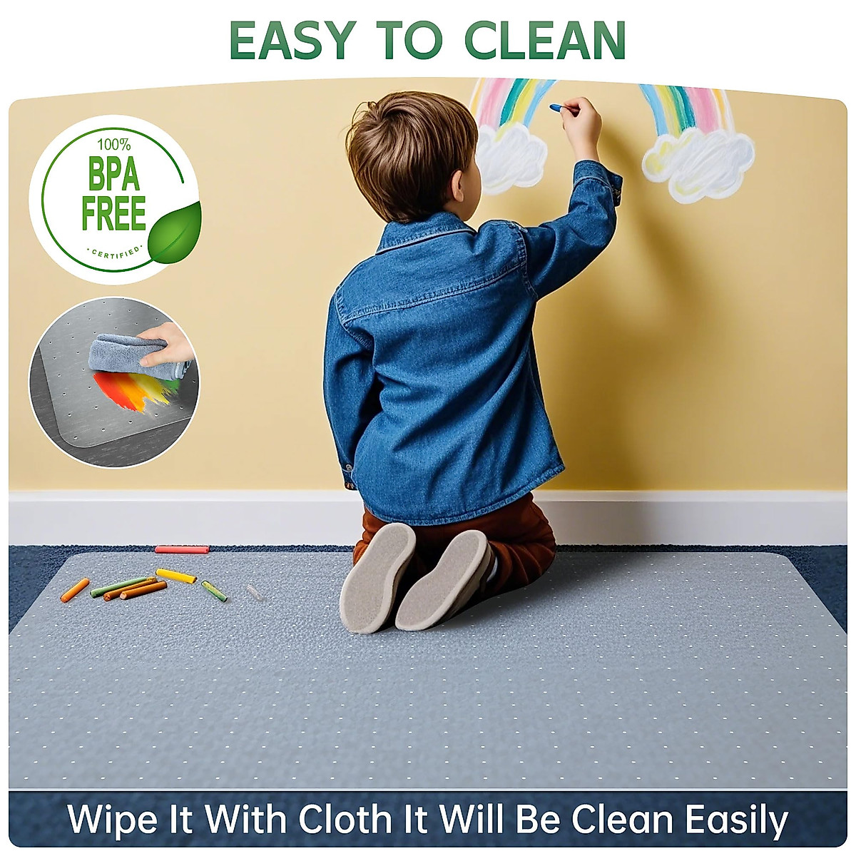 100pointONE Office Chair Mat for Carpets - 53'' x 45'' 0.09'' ThickTransparent Floor Mats for Flat Low and No Pile Carpeted Floors, with Grippers (53'' X 45'' Rectangle)