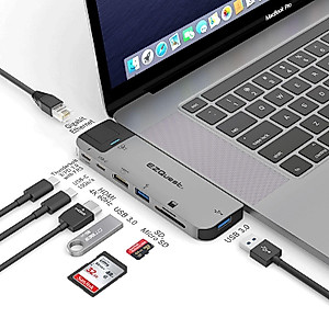 EZQuest USB C Hub - 8 in 2 USB C Docking Station - HDMI 4K 60Hz, Ethernet, Thunderbolt 3-40Gb/s with 100W USB-C 3.0 PD (FRS), 1X USB-C 10Gbs, 2X USB 3.0 Ports, SD & Micro SD - for MacBook Pro and Air