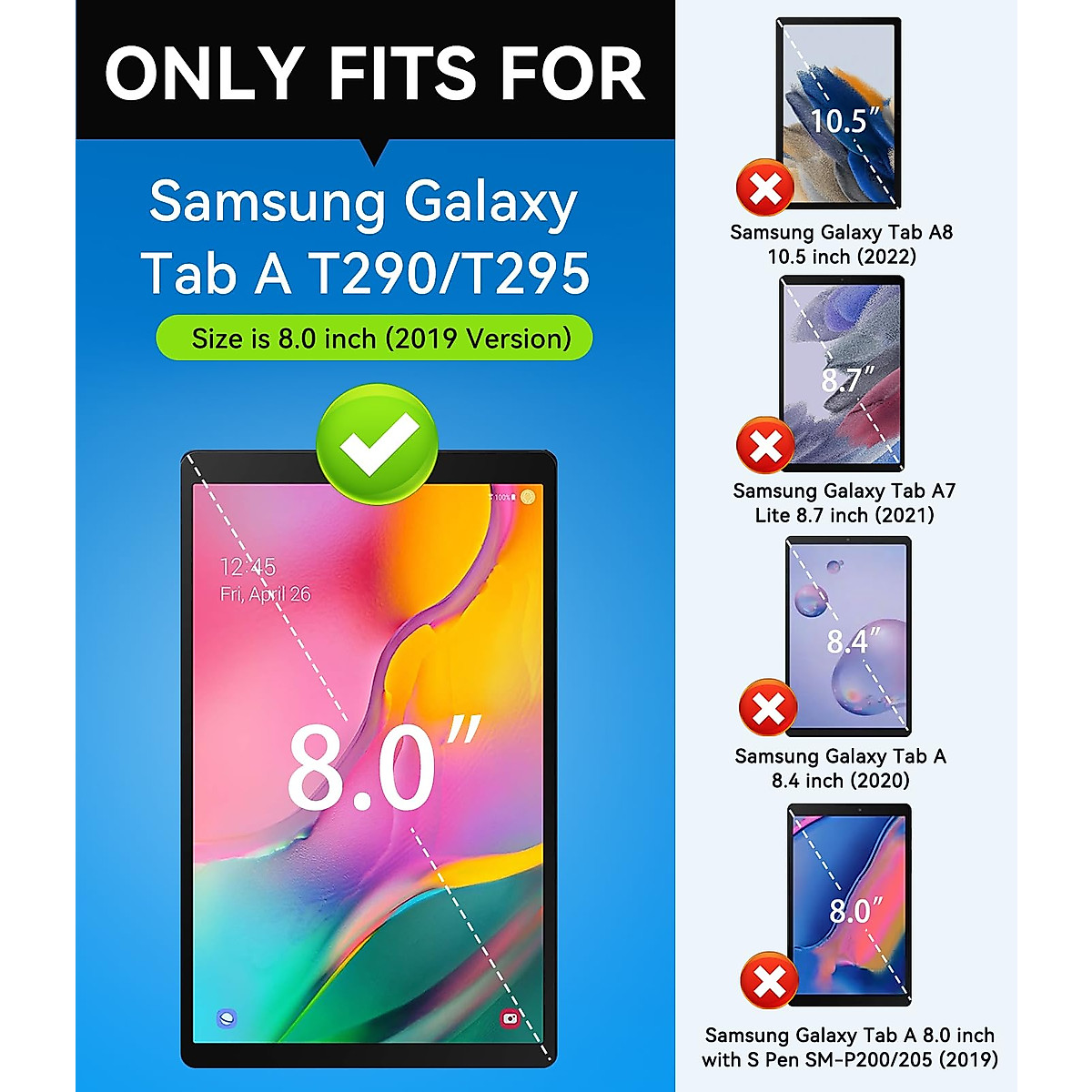 Cantis Case for Samsung Galaxy Tab A T290/T295 (2019 Version), Slim Heavy Duty Shockproof Rugged Protective Case with Kickstand for 8.0 inch Galaxy Tab A Cover for Kids (Black+Blue)