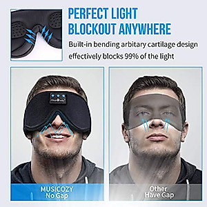 MUSICOZY Sleep Headphones, 3D Sleep Mask Bluetooth 5.2 Wireless Sleeping Headphones Earbuds Built-in HD Ultra Soft Thin Speakers Microphones for Men Women Cool Gadget Unique Gifts