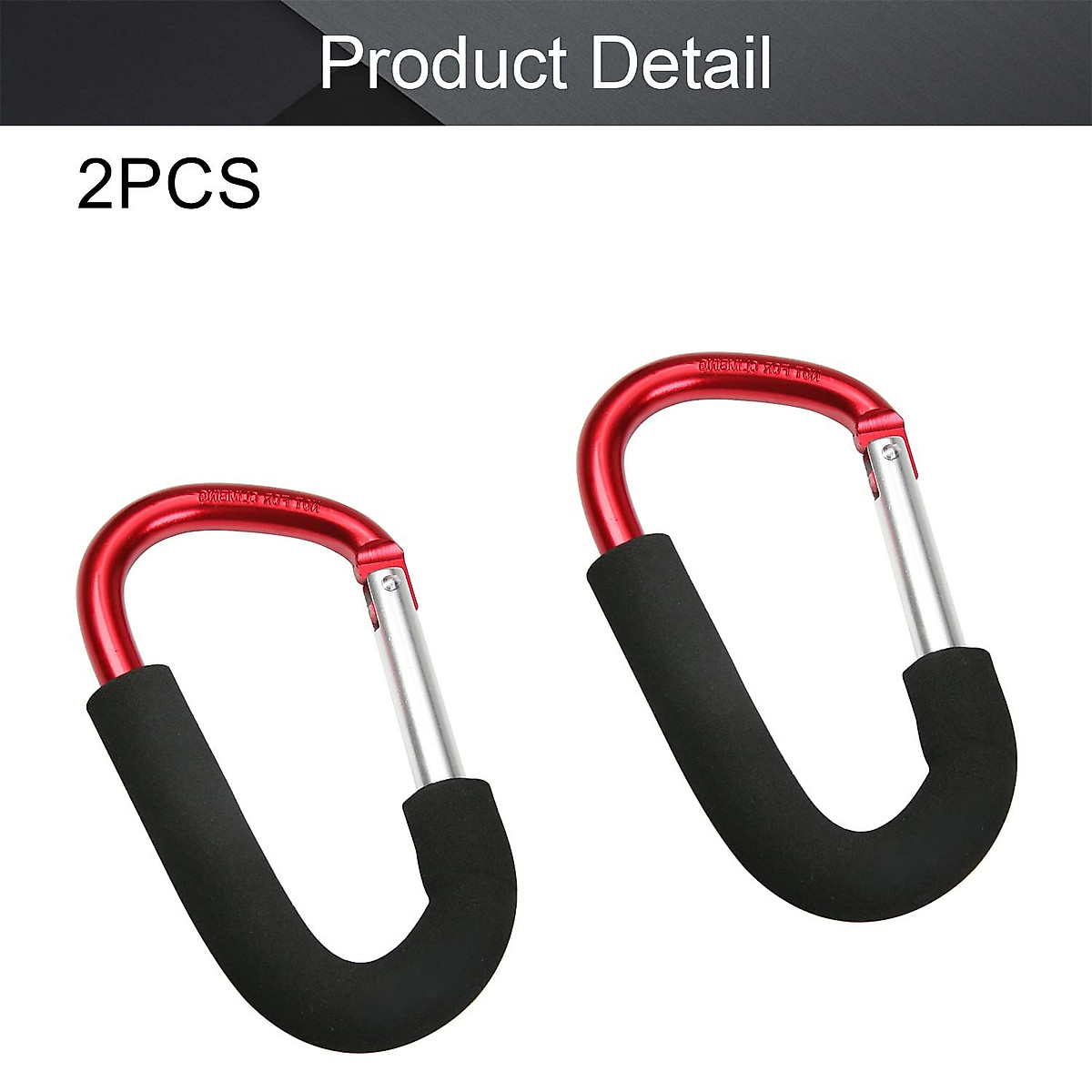 MroMax Pack of 2 Grocery Bag Holder Handle Carrier Tool Grip Your Tote，Handy Stroller Hooks, Multi Purpose Hooks, Pushchair Shopping Bag Hook Carabiner Maximum Load 6.61 lb (Red)