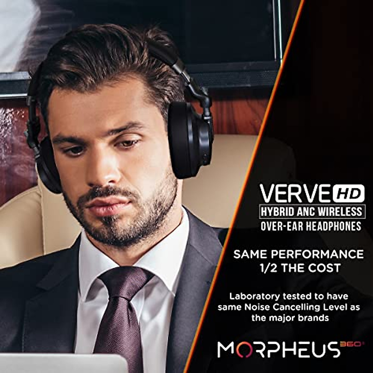 Morpheus 360 Verve HD Hybrid ANC Wireless Noise Cancelling Headphones HP9750HD, Premium ANC Headphones Over Ear with Comfortable Soft Protein Leather Memory Foam Padding, Headphone with Microphone