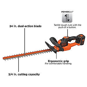 BLACK+DECKER 40V MAX* Cordless Hedge Trimmer with POWERCOMMAND Powercut, 24-Inch (LHT341FF)