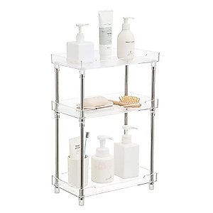 DYNSL Shower Caddy Countertop Acrylic Bathroom Organizer Trays, 3 Tier Standing Bathroom Holder Kitchen Storage Rack for Counter, Shelf for Bathroom, Desktop Makeup Organizer, Office