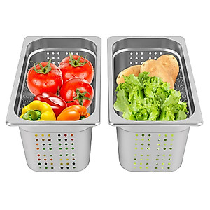 Steam Table Pan/Hotel Pan, 2-Pack 1/3 Size 6in Deep Food Pan for Commercial/Personal, 6L/6.34Qt Anti-Jam Perforated Stainless Steel Steam Pan for Restaurant Hotel Buffet Canteen to Drain/Wash/Steam