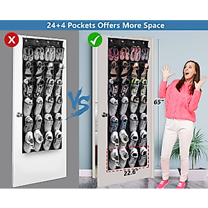 MISSLO 28 Large Pockets Hanging Shoe Organizer Over The Door Shoe Rack for Closet Door Storage Mesh Shoe Holder Hanger for Men, Black