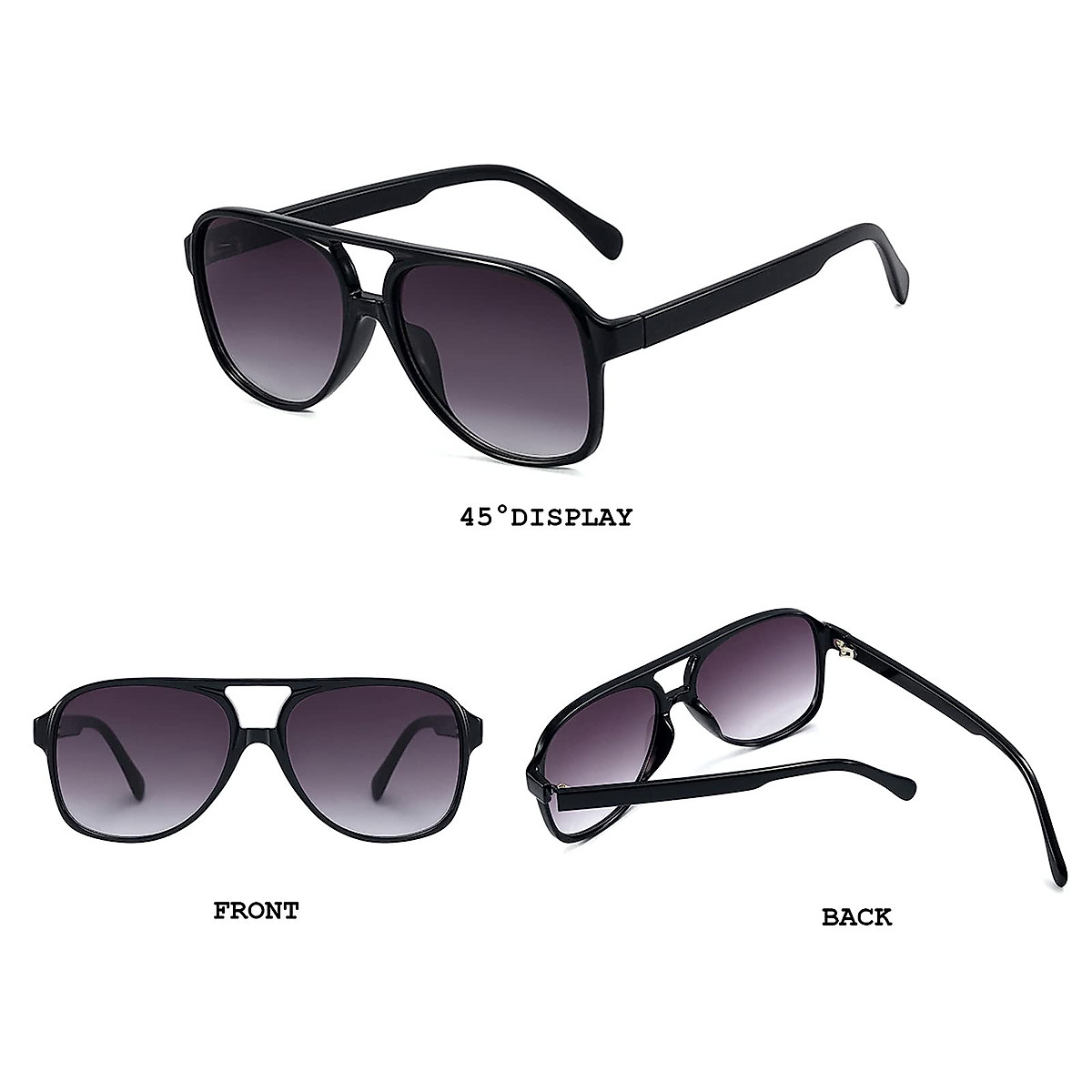 BUTABY Vintage Aviator Sunglasses for Women Men Retro 70s Glasses Classic Large Squared Frame UV400 Protection Black Yellow & Black Brown