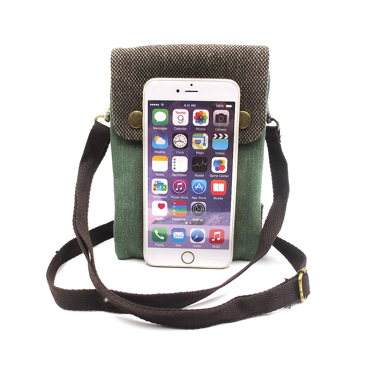 Cute Small Mini Double Pockets Crossbody Shoulder Messenger Bag Cell Phone Pouch Travel Purse Wallet Green