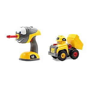 CAT Construction Toys, Junior Crew Fix-It Fleet Construction Toy Dump Truck, Ages 3+, Motorized Drill, Lights & Sounds, Fine Motor Skills, Batteries Included