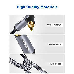 90 Degree RCA Cable SOUNDFAM Subwoofer Cable Right Angle Digital Coaxial RCA Cable Male to Male Vidio Audio Cable Gold-Plated Connectors for Home Theater, HDTV, Home Stereo and DVD- Grey (6.6ft/2m)
