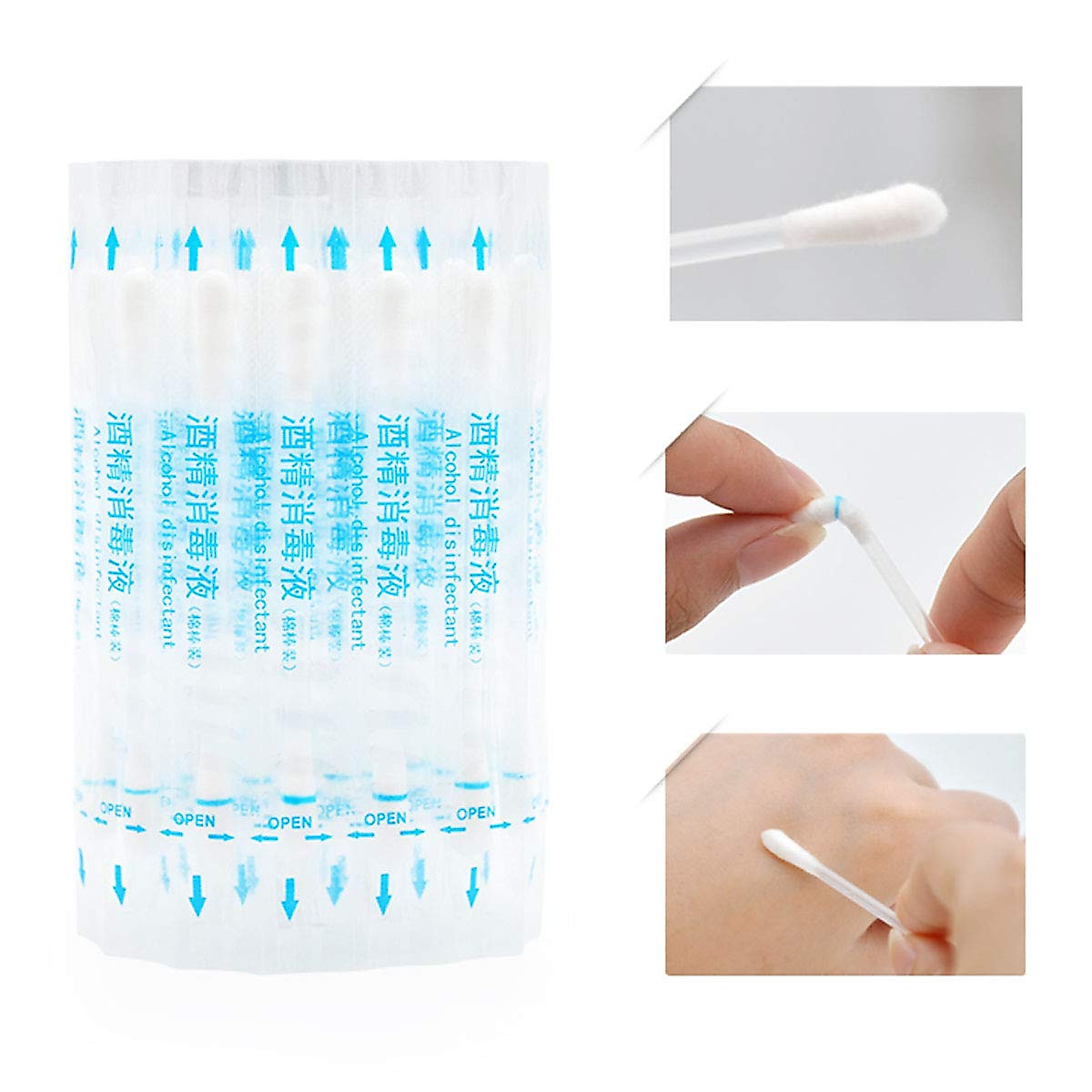 100+50 ps Alcohol Swabs Cotton Q Tips Individually Wrapped Disposable Swabsticks Sanitary First Aid Kit Safety for Women Men