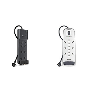 Belkin 8-Outlet Home and Office Surge Protector, 12ft Cord, Black & USB Power Strip Surge Protector - 12 AC Multiple Outlets & 2 USB Ports - 6 ft Long Flat Plug Extension Cord White (3,996 Joules)