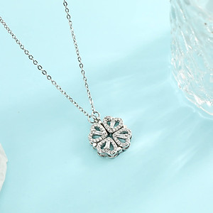 VANGETIMI 2 in 1 Four Leaf Clover Charm Lucky Necklace Heart Crystal Pendant Necklace Silver Link Mother's Day Gifts Jewelry for Women