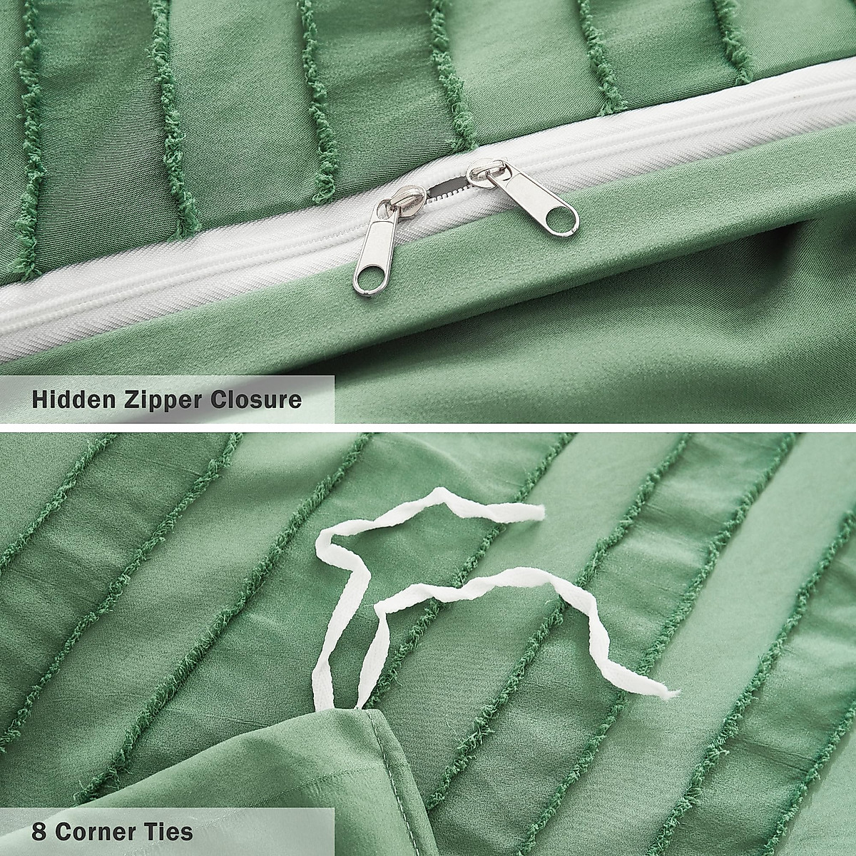 Andency Duvet Cover Full, Full Size Duvet Cover Set, Boho Full Bedding Set for All Seasons, 3 Pieces Tufted Shabby Chic Bedding Duvet Covers with Zipper Closure (Green, Full, 70x90 inches)