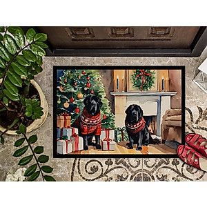 Caroline's Treasures DAC2756JMAT Tibetan Mastiff Cozy Christmas Doormat Front Door Mat Indoor Outdoor Rugs for Entryway, Non Slip Washable Low Pile, 24H X 36W