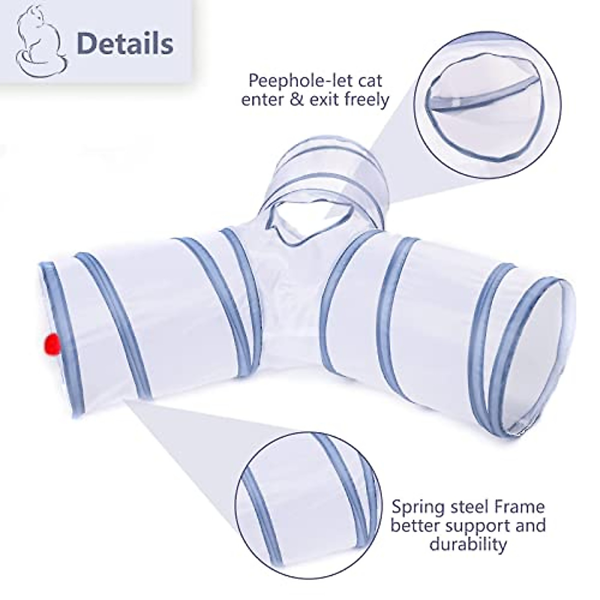 Alicedreamsky Cat Tunnel, Collapsible Tube with 1 Play Ball Kitty Toys, 3 Ways Cat Tunnels for Indoor Cats, Puppy, Kitty, Kitten, Rabbit (White and Gray)
