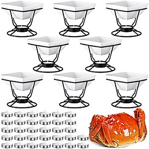 Tandefio 40 Pcs Butter Warmers for Seafood 8 Set 7oz Ceramic Butter Warmers with 32 Tea Light Candles Food Warmer Candle for Fondue Chocolate Cheese Dishwasher Microwave Oven Safe