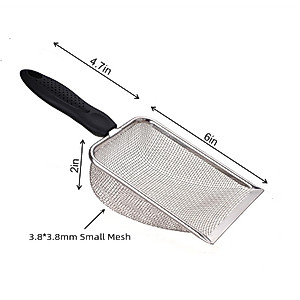 FIRSAL Cat Litter Scoop Stainless Steel Mesh Scooper Long Handle Deep Shovel Non-Stick Coated Metal Litter Scoop for Litter Box Kitten Pooper Lifter (Hole:3.8mm/Regular Cat Litter Scoop)