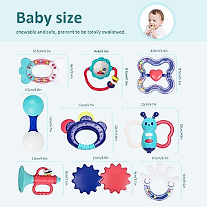 WISHTIME Baby Rattle Teether Baby Toys - 10pcs Shaker, Grab, Shaking Bell Rattle Set Infant Newborn Toys with Storage Box Gift for Babies 0 3 6 9 12 Months