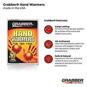 Grabber Hand Warmers - Long Lasting Natural Odorless Air Activated Warmers - Up to 10 Hours of Heat - 40 Pair , 3.5x2"
