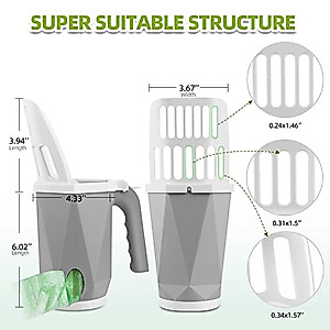 Ksqen Cat Litter Scoop, Portable Kitty Litter Scoop, Removable Litter Scooper with Holder, Cat Litter Sifter Pooper Scooper System with Bags (Grey)