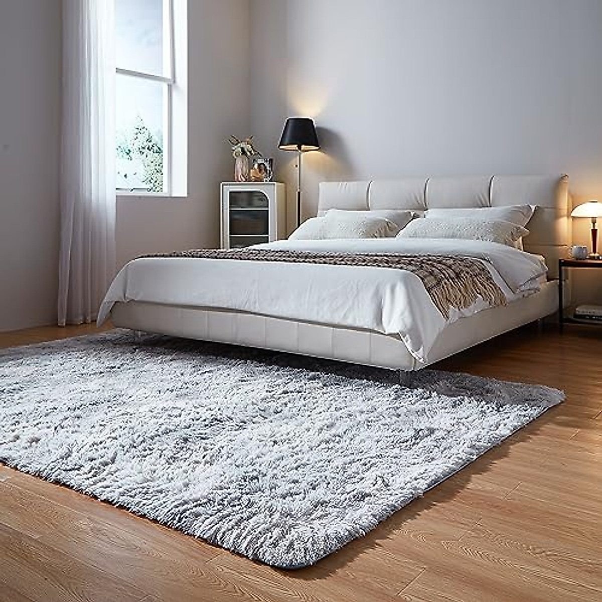 Grozoken Area Rug 5x7 Fluffy Soft Shaggy Rug Non-Slip Plush Rug for Living Room, Bedroom Rug, Indoor, Kids Room, Playroom, Light Grey