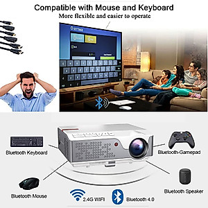 1080 Native Projector 6000 Lumen, Full HD Android Projector with WiFi Bluetooth, 300" Max Image, Side Projection & 4D Keystone Correction, Screen Mirroring / Casting, Compatible Smartphone TV Sticks
