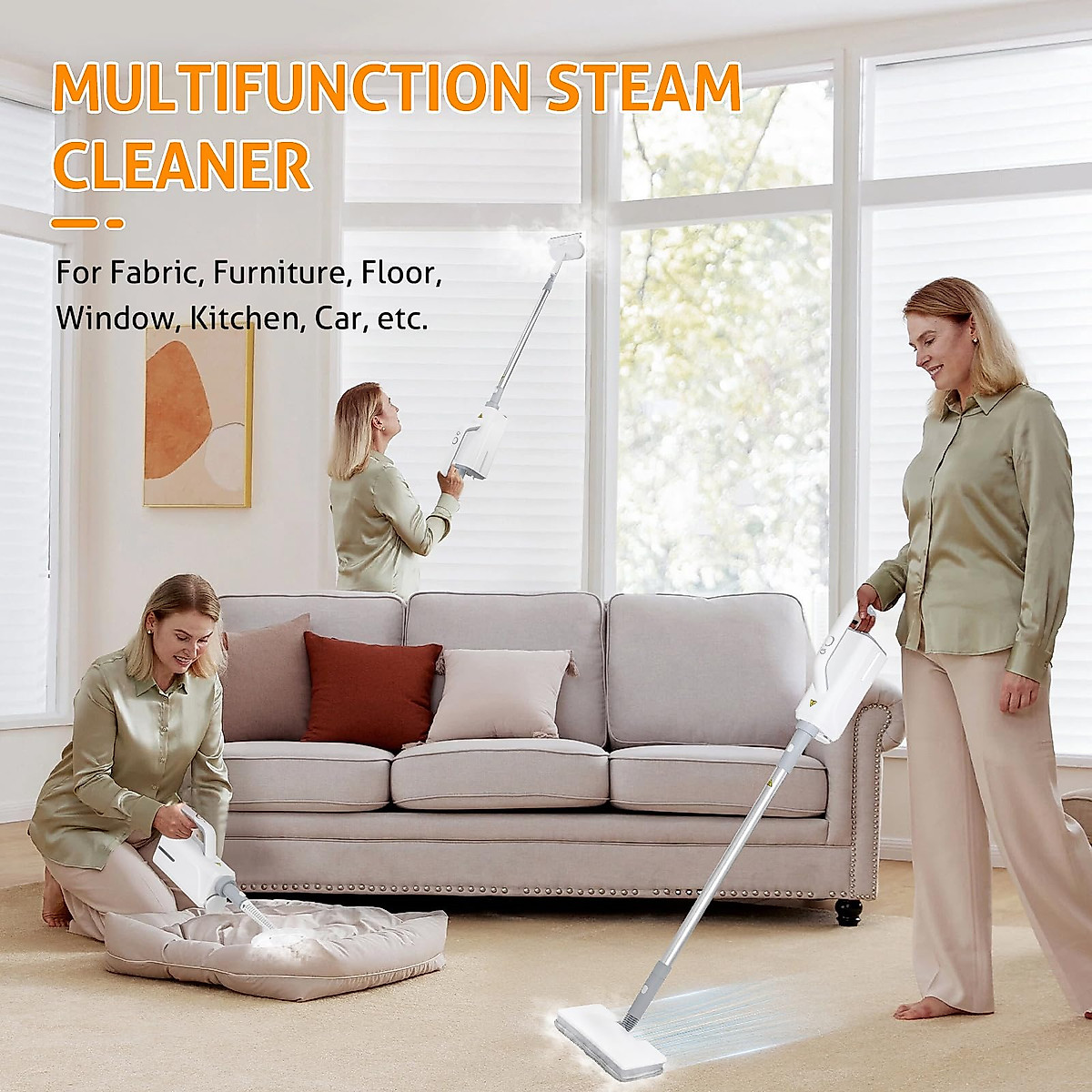 WICHEMI 1300W Multipurpose High-Temp Floor Steam Mop Steam Cleaning Machine + 1800W High Temperature Handheld Steam Cleaner Electric Steam Cleaning Machine