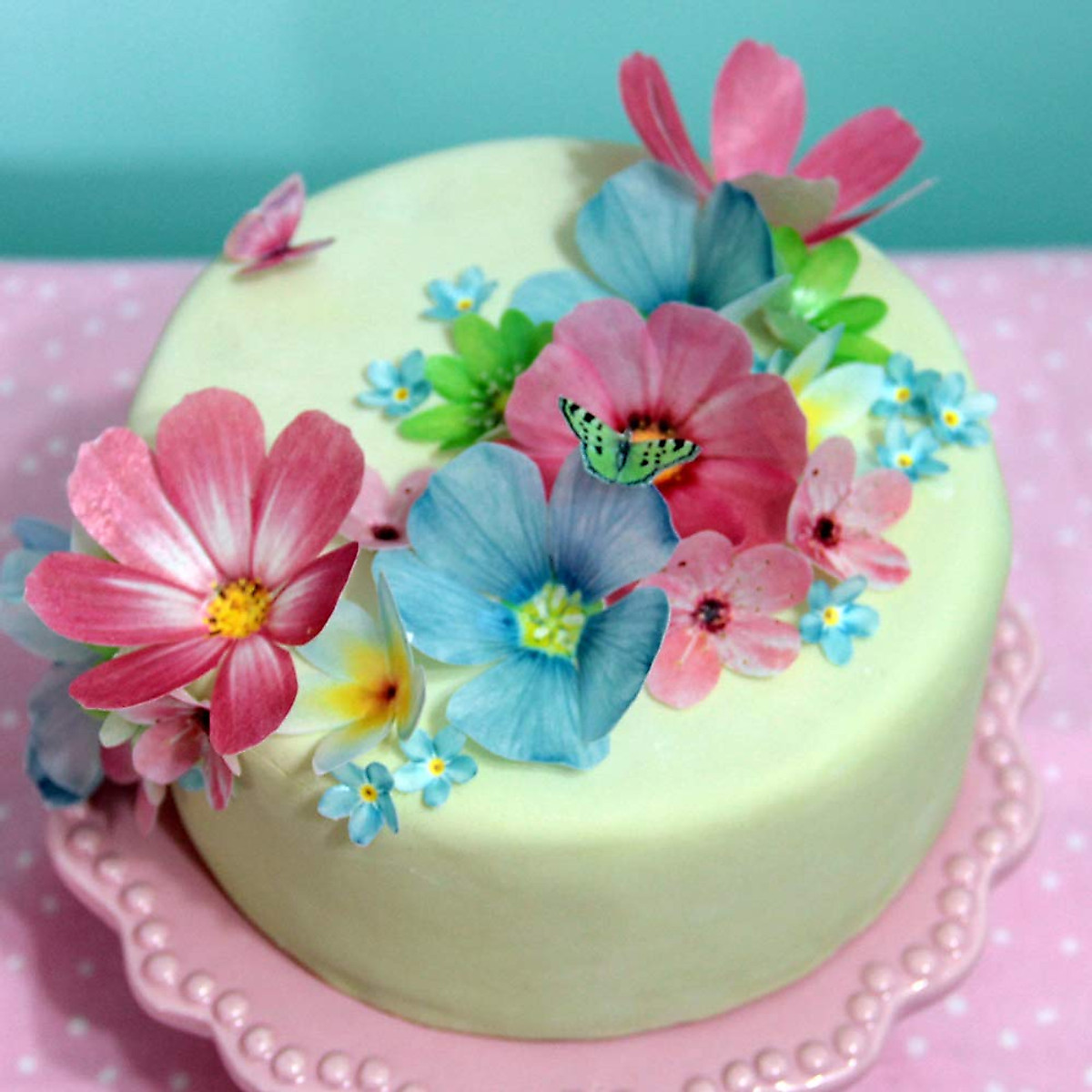 Set of 30 Edible Flowers & Butterflies Cupcake Toppers Wedding Cake Party Food Decoration Mixed Size & Colour